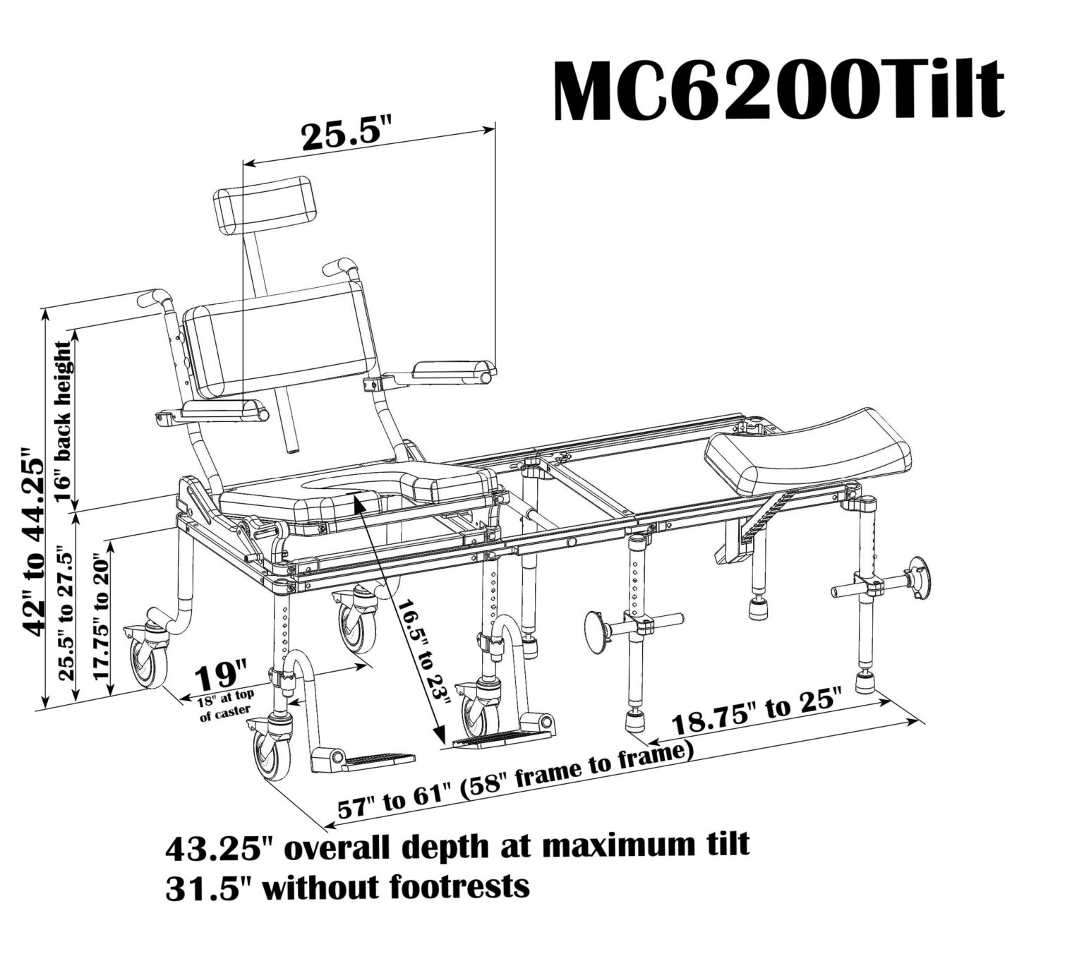 MC6200Tilt - Tilt-in-space Mobility Chair with Larger Seat